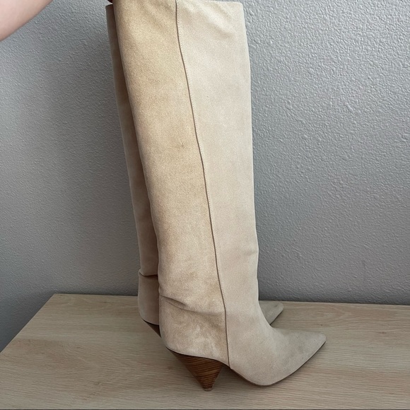 Toral | Shoes | Toral Knee High Boot In Sand Suede Stacked Triangular ...